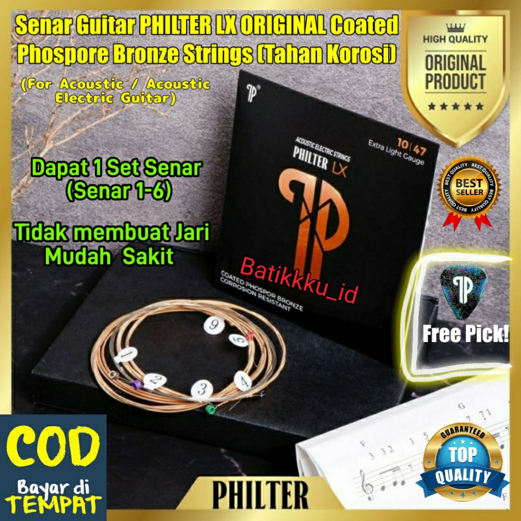 Jual Senar Gitar Akustik PHILTER LX ORIGINAL ANTI KARAT 1 SET SENAR 0. ...