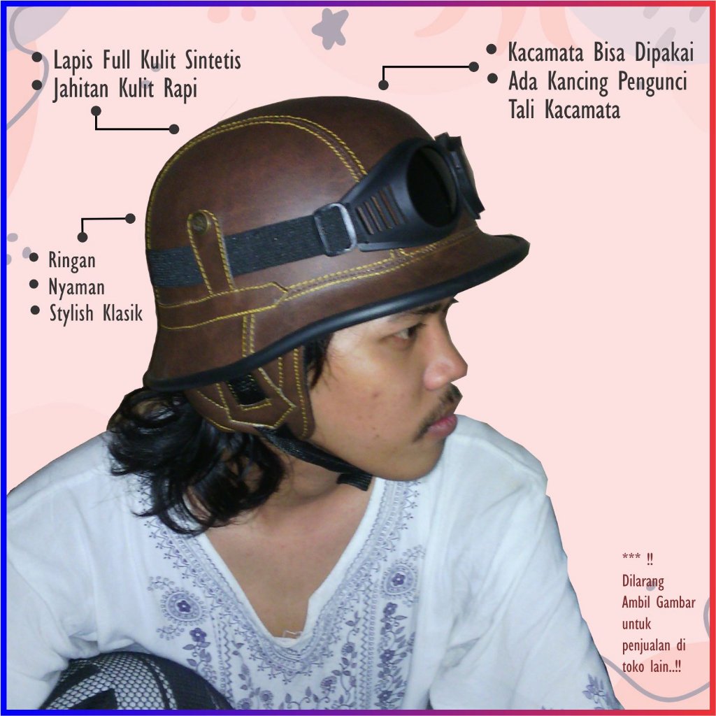 Jual Helm Army model Klasik Kulit motor Modifikasi Cb Harley Vintage ...