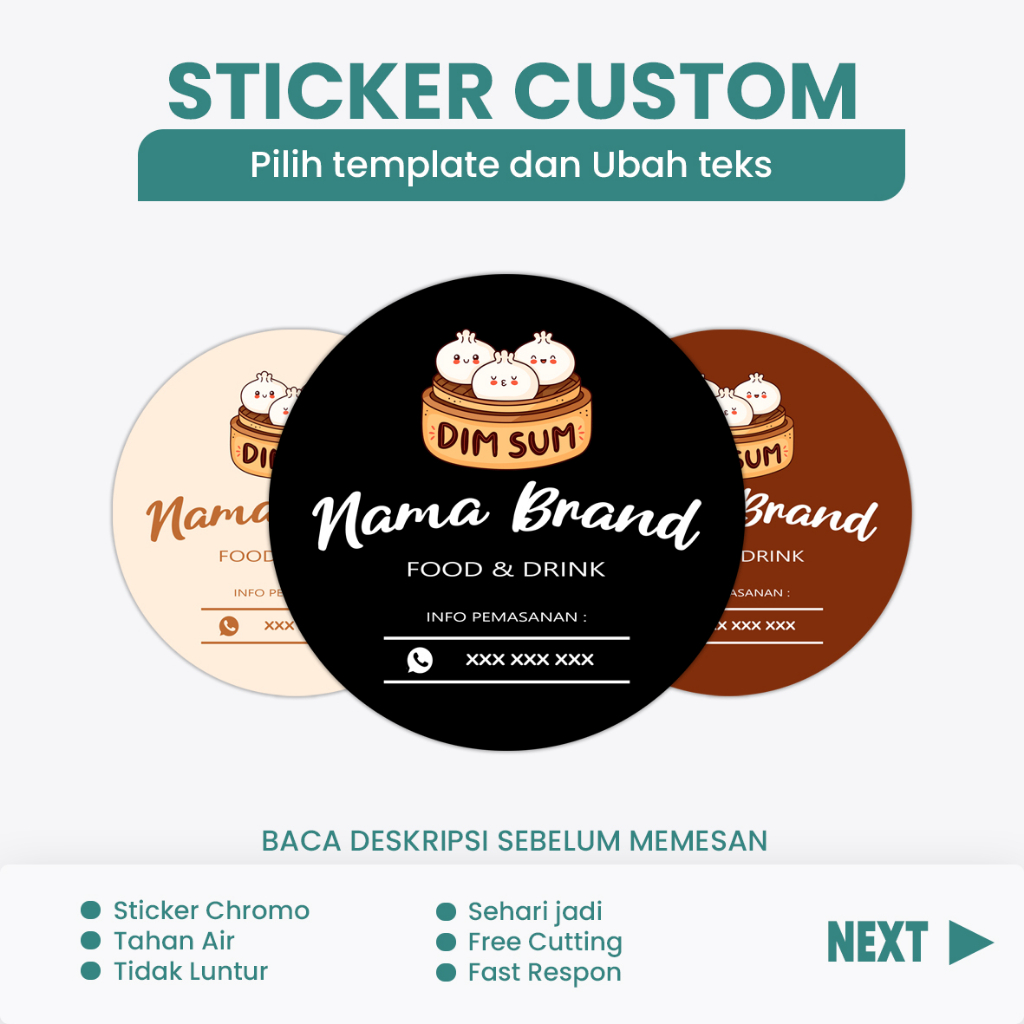 Jual Cetak Sticker Custom - Stiker Chromo lebel Produk Makanan DIMSUM ...