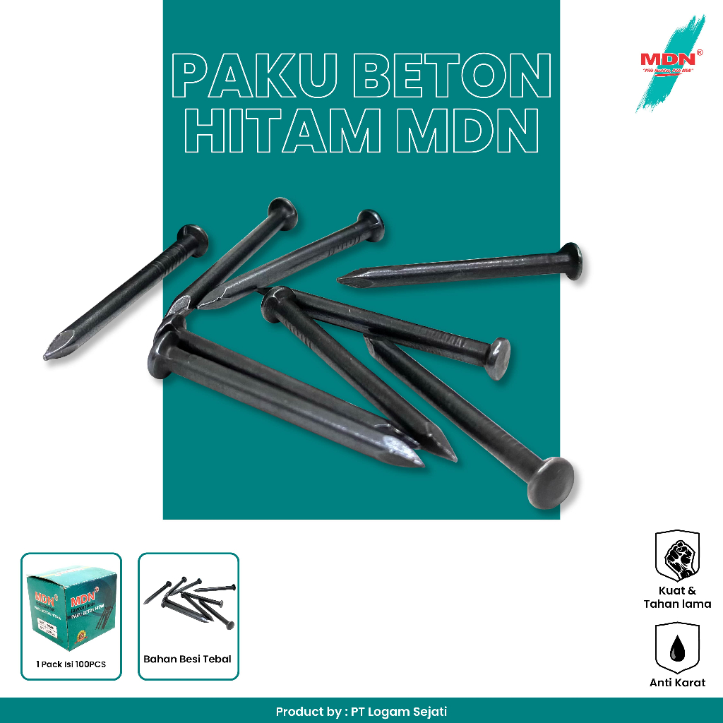 Jual [1 BOX = 100PCS] MDN Paku Beton Hitam 8CM Paku Tembok Untuk ...