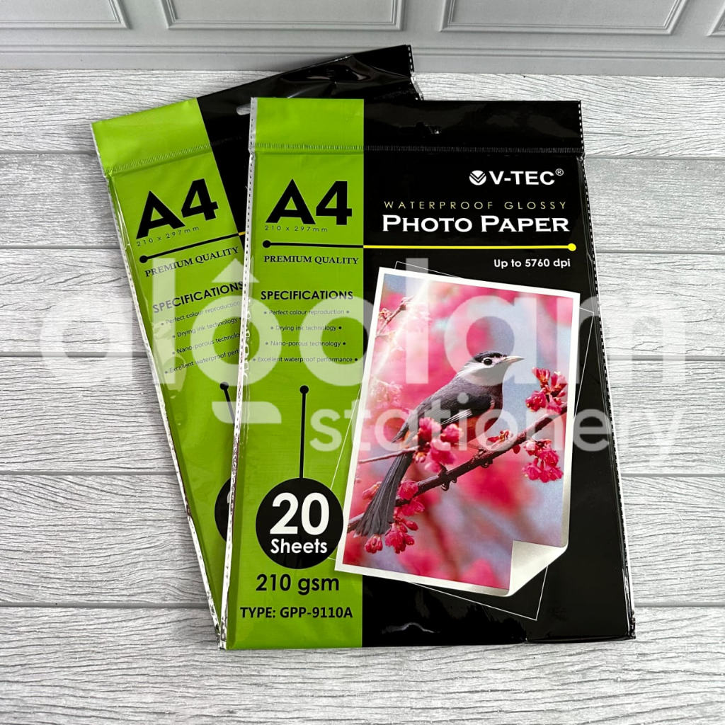 Jual SATU PACK ( 20 LEMBAR ) Kertas Foto A4 Glossy V-Tec / Vanco 210 Gsm | Shopee Indonesia