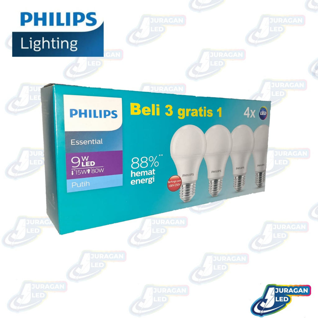 Jual Lampu Philips Essential Led 9W 6500K Putih - Paket 3 Gratis 1 ...