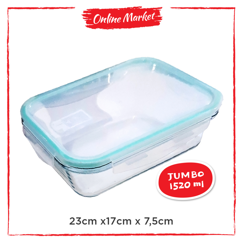 Jual [JUMBO 1520ml] Lunch Box Kaca Tahan Panas - Kotak Makanan Kaca ...