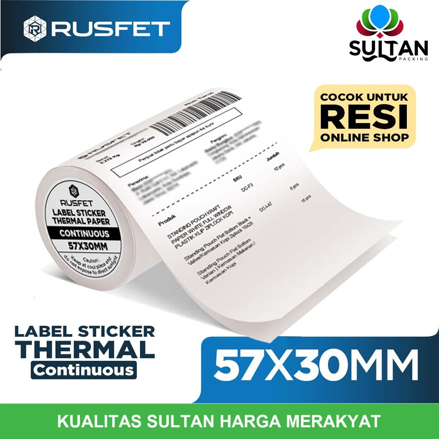 Jual Label Sticker Thermal CONTINUOUS Rusfet 57x30 mm Barcode Resi Online | Shopee Indonesia