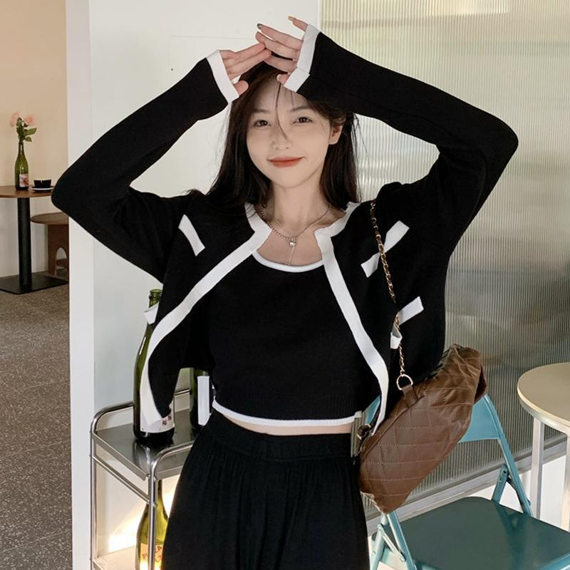 Jual AJWShop WAB Atasan Tanktop Cardigan Set Lengan Panjang Korean Style Kekinian Rajut Import ...