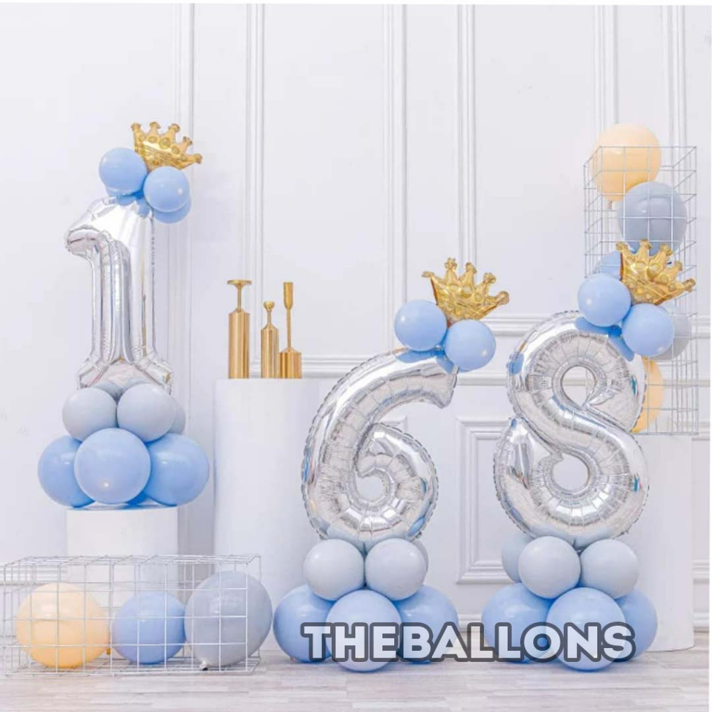 Jual Paket Balon Angka Crown SILVER PASTEL 80cm dan 100cm | Shopee ...