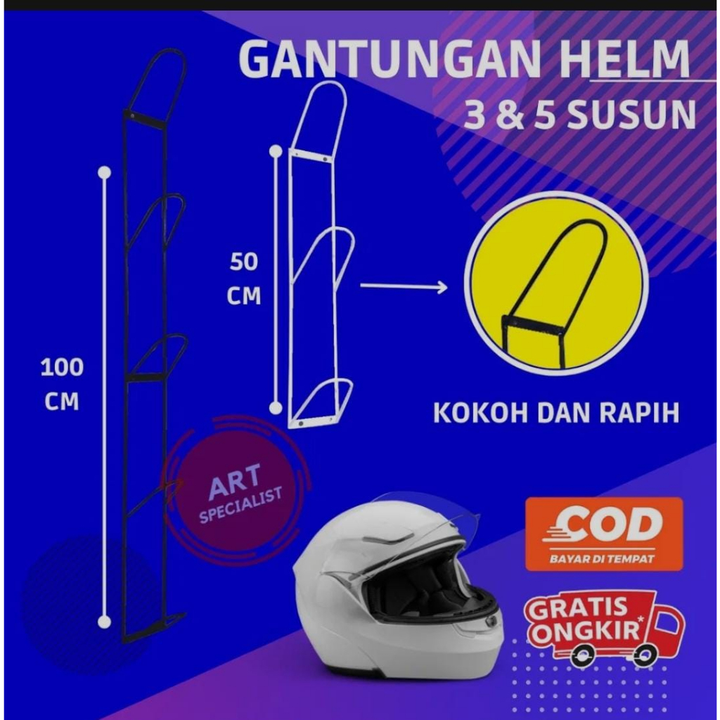 Jual GANTUNGAN SERBAGUNA /RAK HELM GANTUNG DINDING 3 SUSUN BAHAN BESI ...