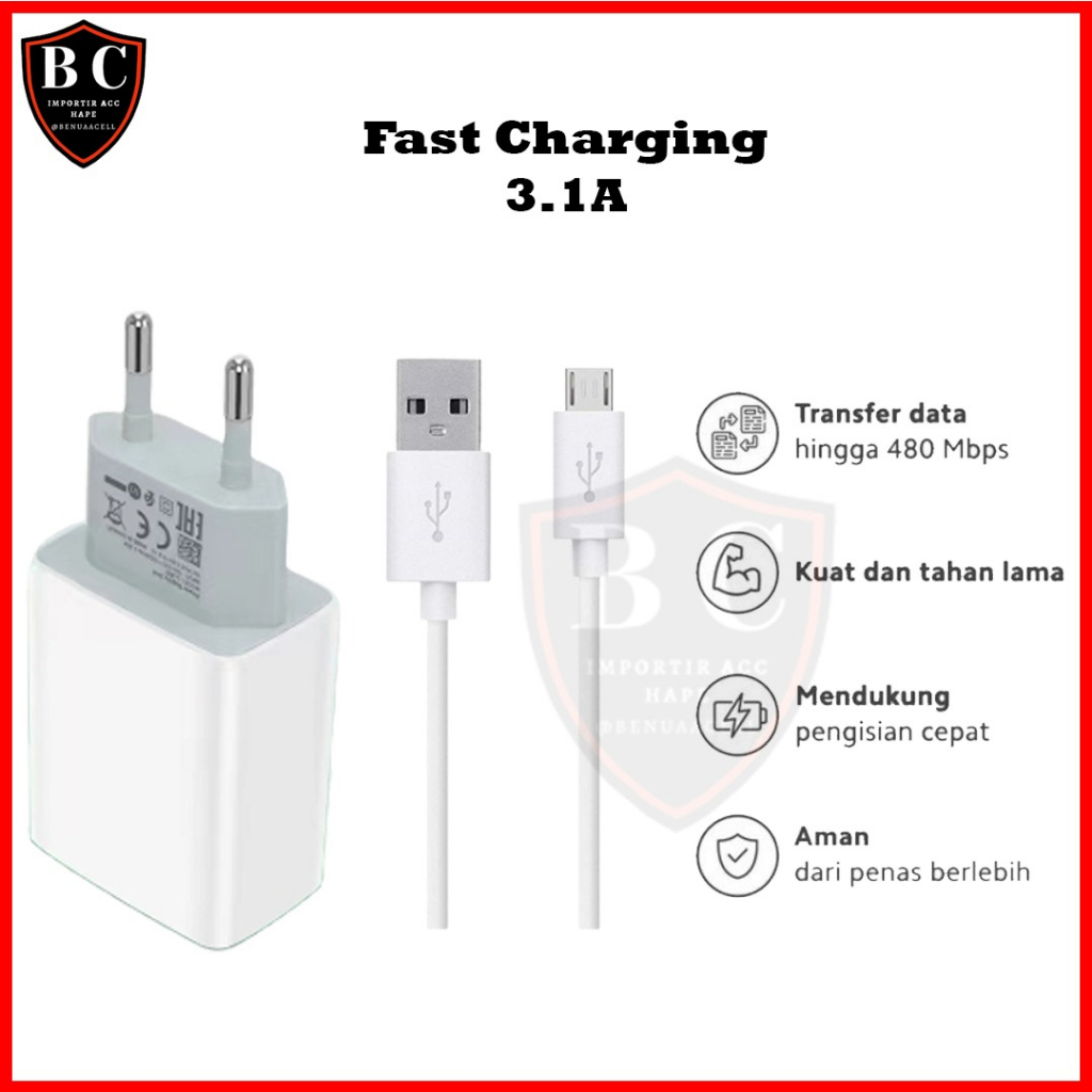Jual CHARGER MICRO USB FAST CHARGING 3.1A QUALLCOMM PENGISIAN CEPAT ...