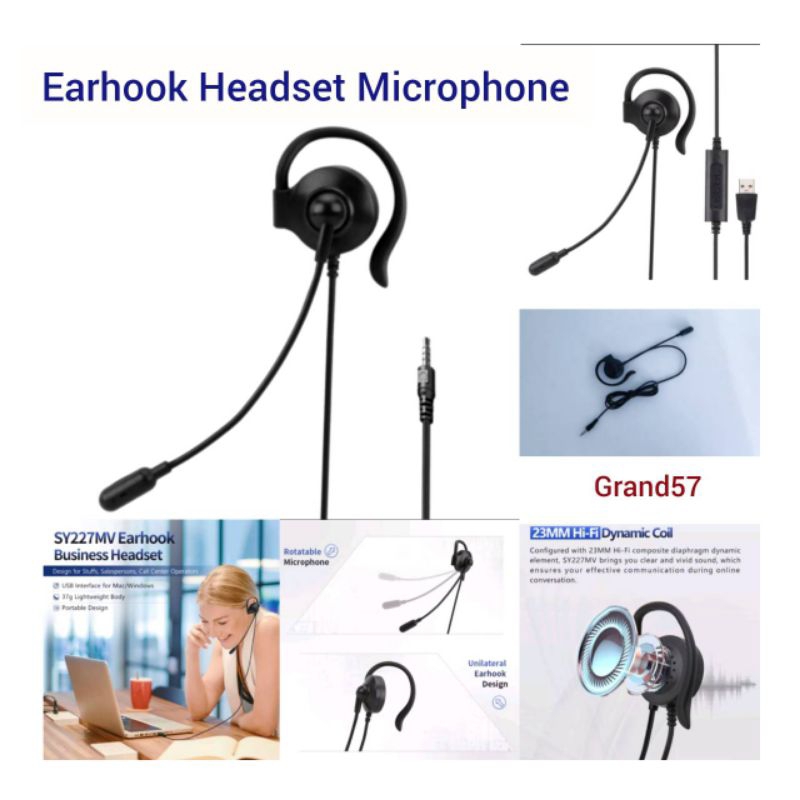 Jual Headset Earphone Earpiece Kabel Microphone Mic Satu Sisi Kantor ...