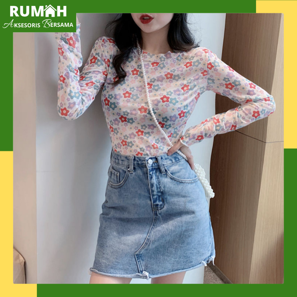 Jual RAB BJ378 Transparent Long Sleeve Anti UV Motif Bunga Blouse ...