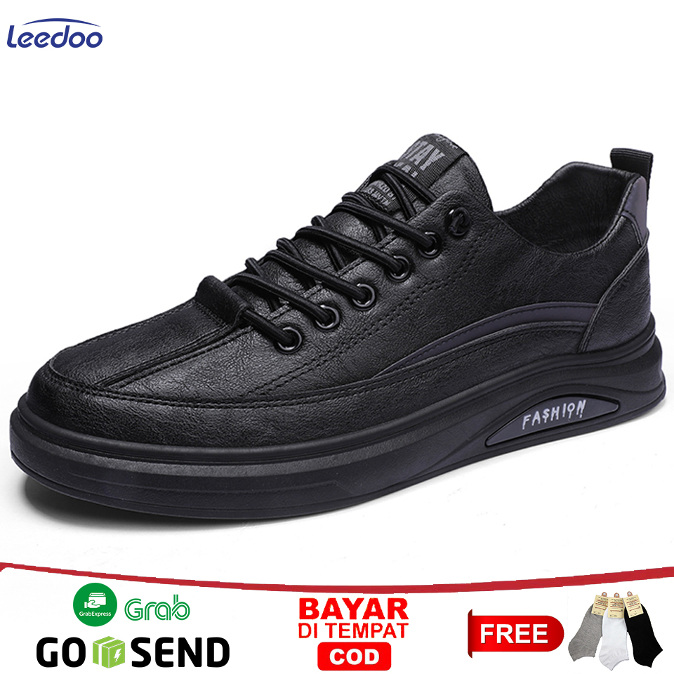 Jual Leedoo Sepatu Pria Kulit Sneakers Casual Kekinian Cowok Kerja Tali ...