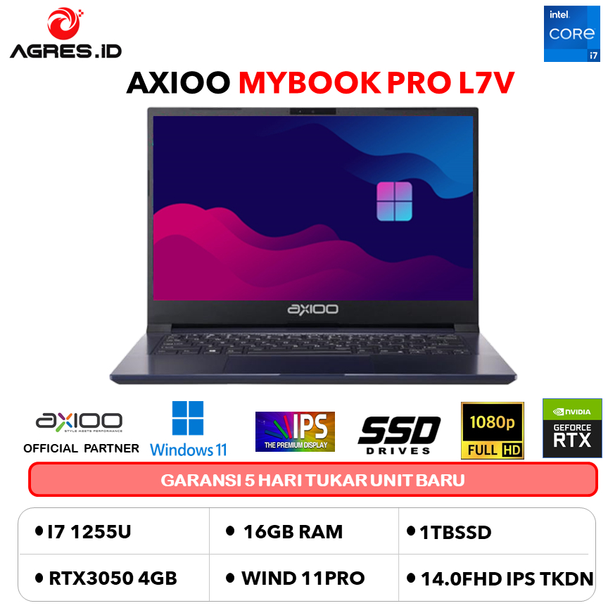 Jual AXIOO MYBOOK PRO L7V (16N9) 14 RTX 3050 4G/ I7 1255U 16GB 1TBSSD IRISXE W11PRO 14.0FHD IPS ...