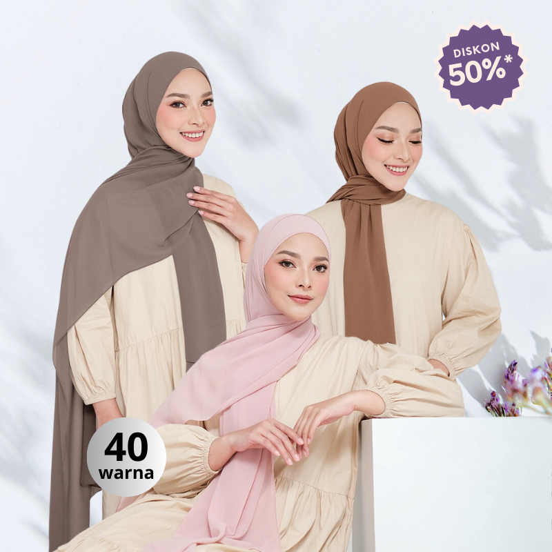 Jual 40 WARNA Pashmina Ceruty Baby Doll Premium Jahit Tepi Polos Sabyan Heavy Chiffon part 1 ...