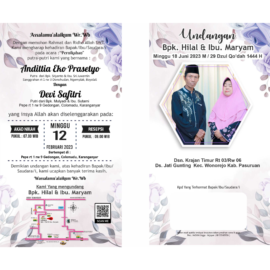 Jual Undangan Orang tua pernikahan simpel 1 lembar 2 sisi/bolak balik ...