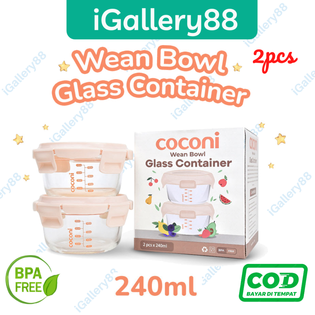 Jual COCONI Wean Bowl Glass Container 240ml 2pcs | Wadah Mpasi Kaca ...