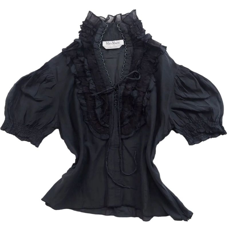 Jual 0107 Max Mara vintage victorian gothic black ruffle top | Shopee ...