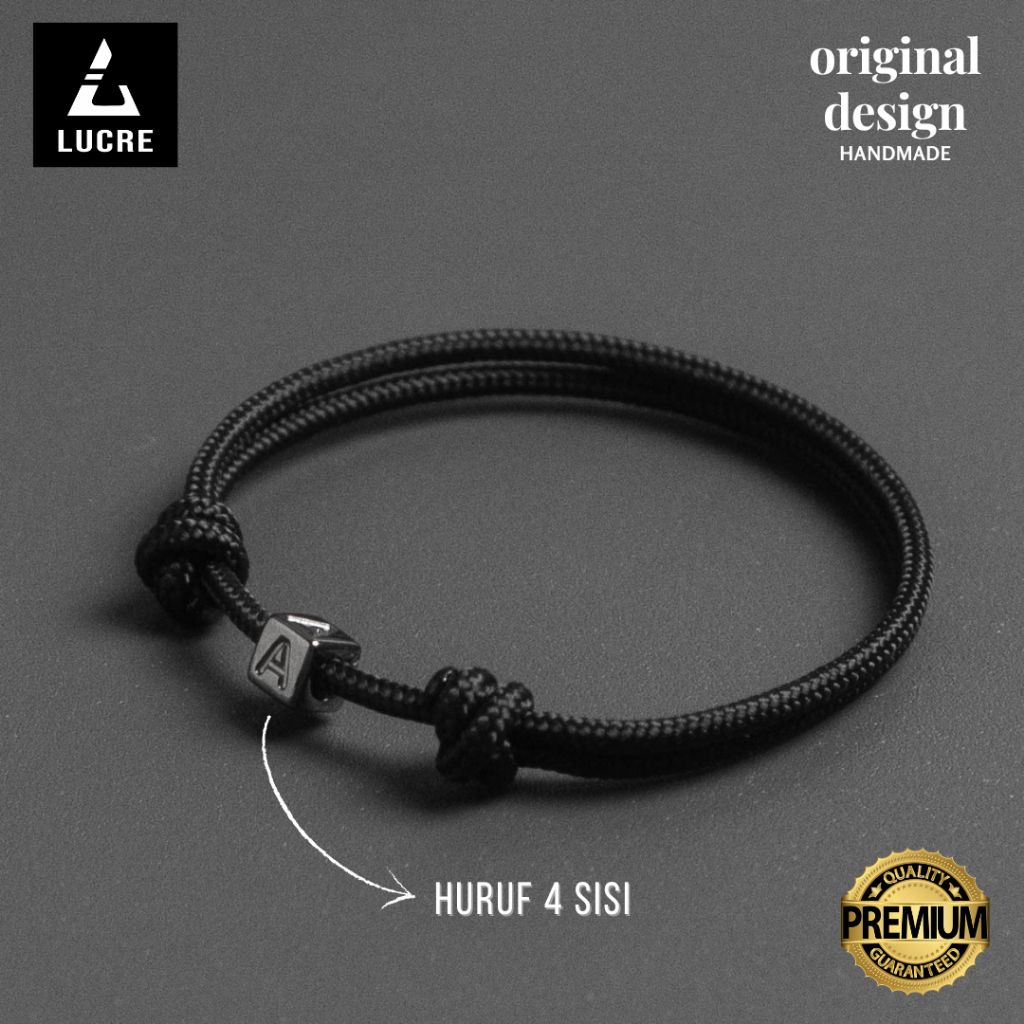 Jual Lucre Gelang Tali Inisial Huruf 4 SISI | Premium Cord Bracelet ...