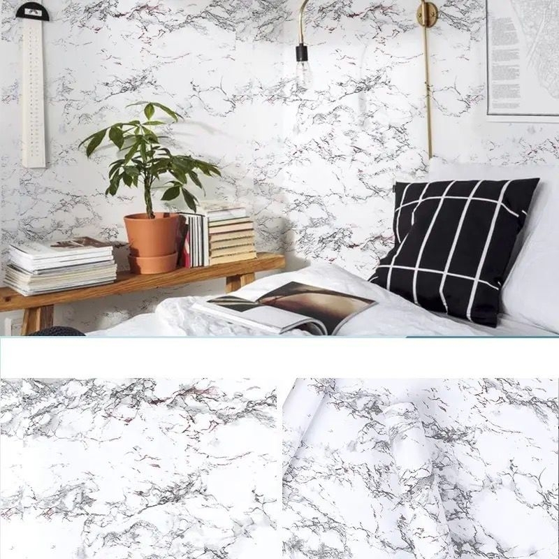 Jual Wallpaper Sticker Dinding Motif Marmer Putih Bercak Merah | Shopee ...