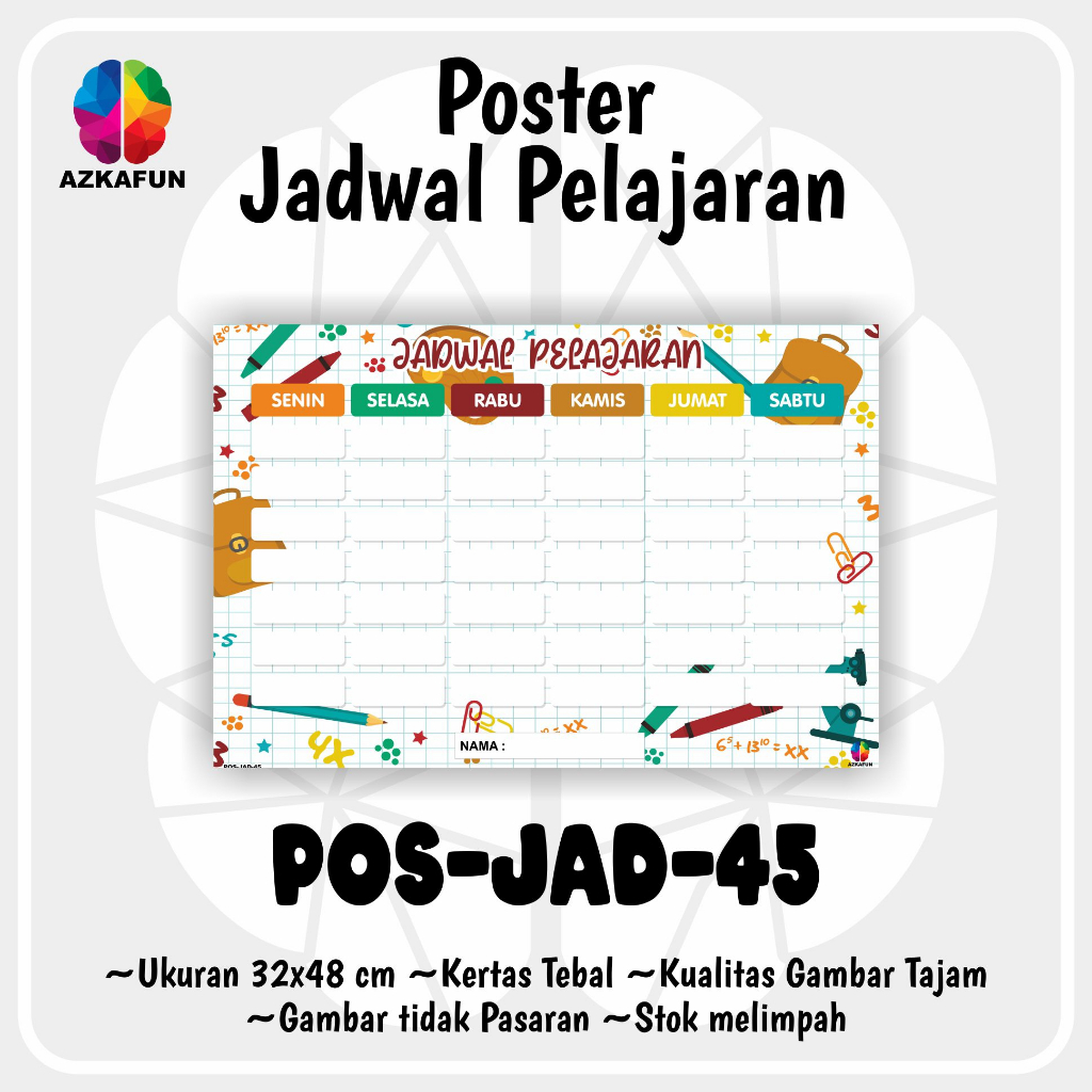 Jual Poster JADWAL PELAJARAN SEKOLAH - poster jadwal pelajaran sekolah ...