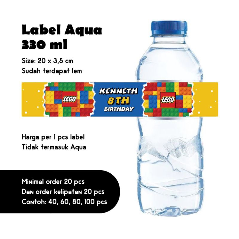Jual LABEL AQUA 330ML LEGO CUSTOM AQUA BELT GAMBAR LEGO UCAPAN ULANG ...