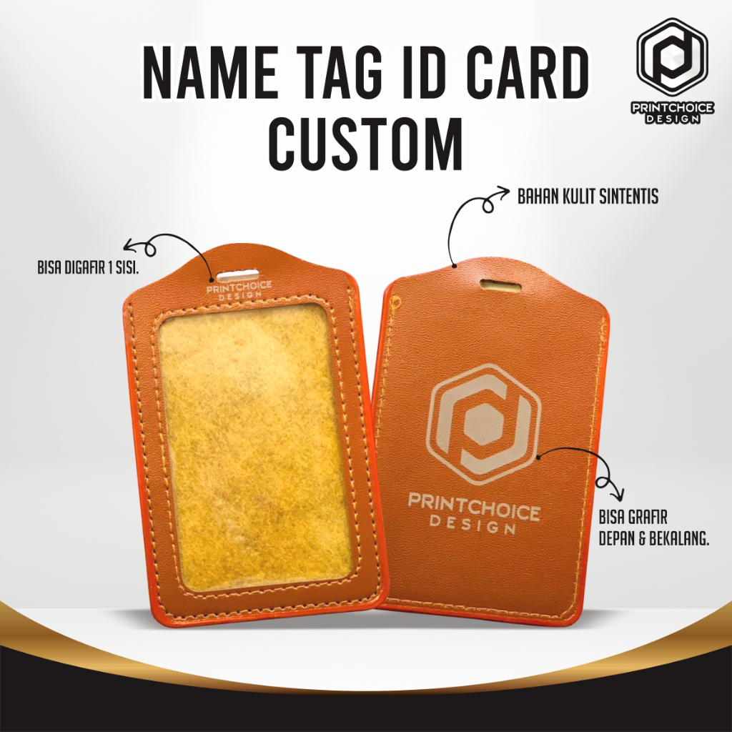Jual Name Tag ID Card Holder Kulit Sintetis Custom Grafir Laser Nama Logo Potrait Dua Sisi ...