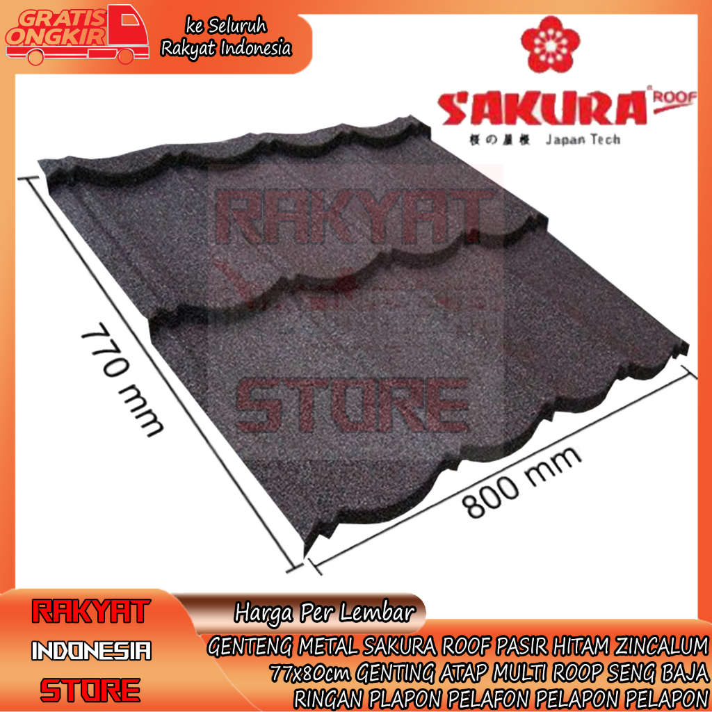 Jual SAKURA ROOF PASIR HITAM ZINCALUM GENTENG METAL 77x80cm GENTING ...