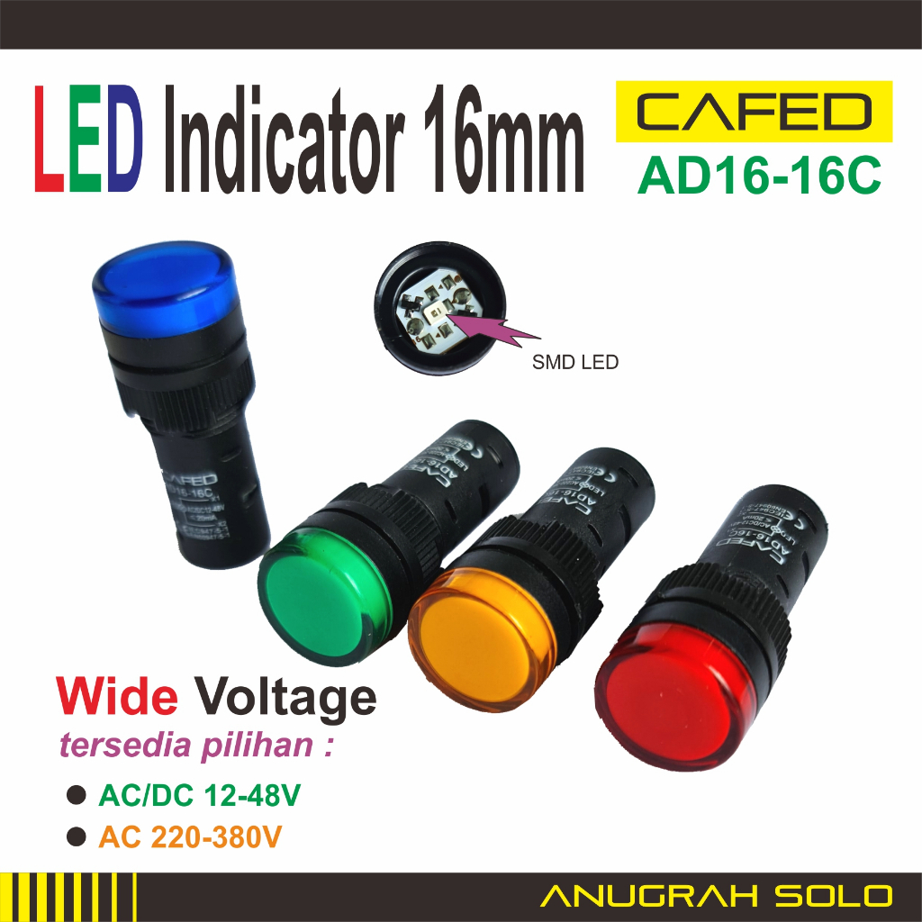 Jual LED Pilot Lamp Lampu Indikator AC DC 16mm CAFED | Shopee Indonesia