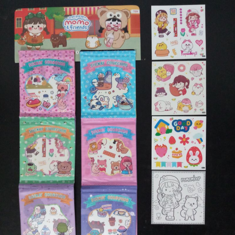 Jual stiker momo and friends 1 sachet cute sticker flake set 4 Lbr ...