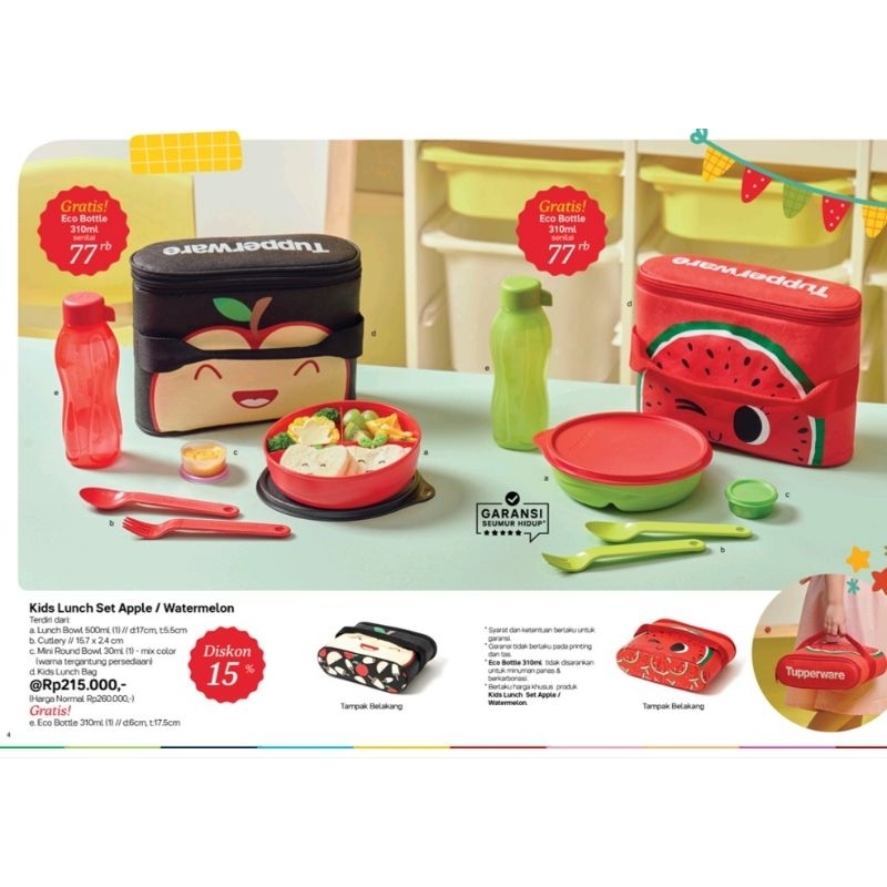 Jual Tupperware Paket Kotak Bekal Anak Kids Lunch Set Apple Watermelon ...
