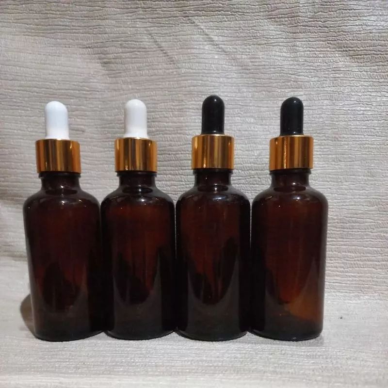 Jual botol kaca coklat 30ml ring gold pipet serum karet hitam/putih | Shopee Indonesia