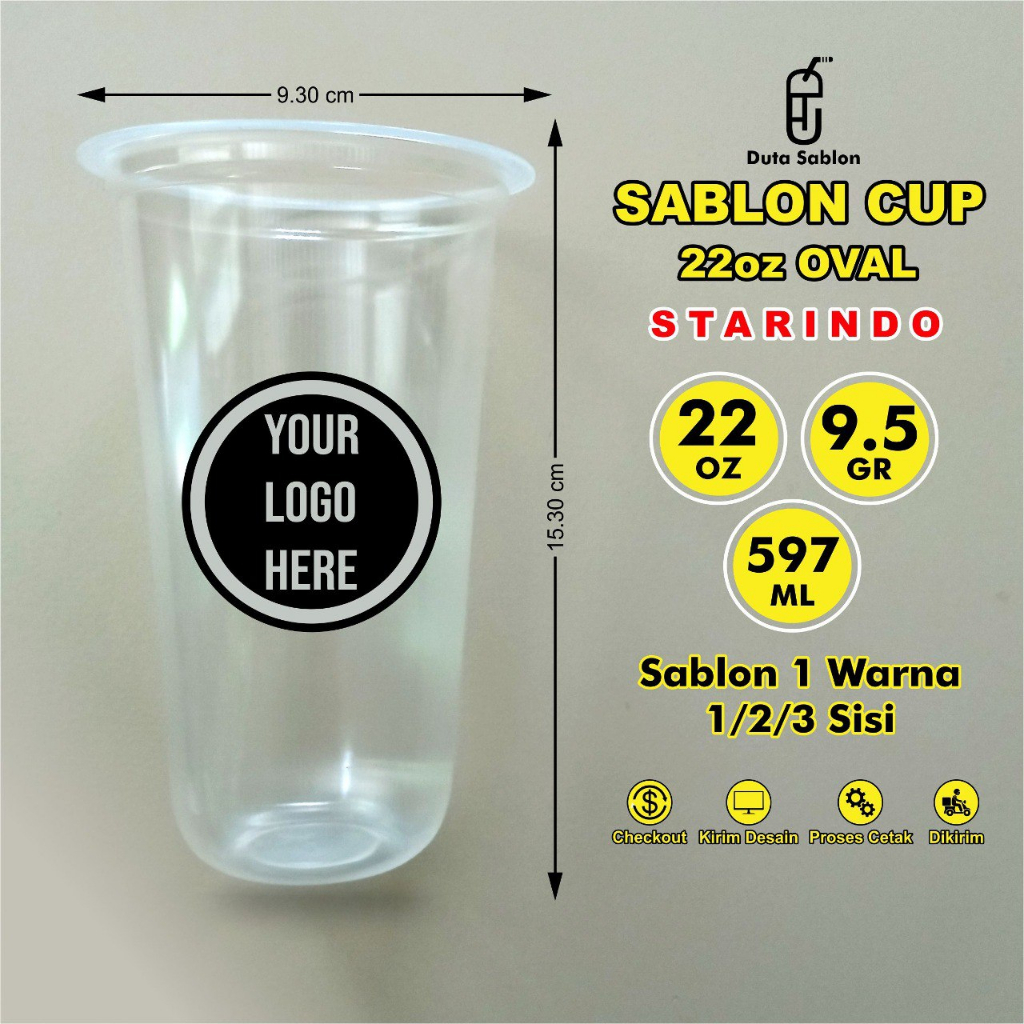 Jual Sablon cup minuman 22oz oval 9,5gr gelas plastik STARINDO costum ...