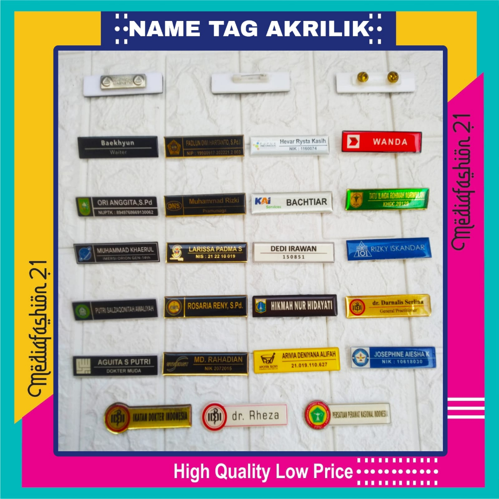 Jual Name Tag / Nama Dada / Papan Nama Kotak Bahan Akrilik Pengait ...