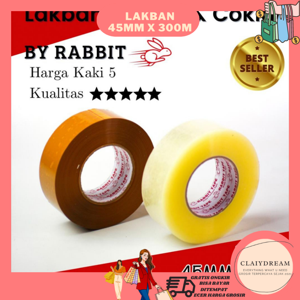 Jual LAKBAN BENING / LAKBAN COKLAT RABBIT TAPE 2INCH X 500 YARD 300 ...