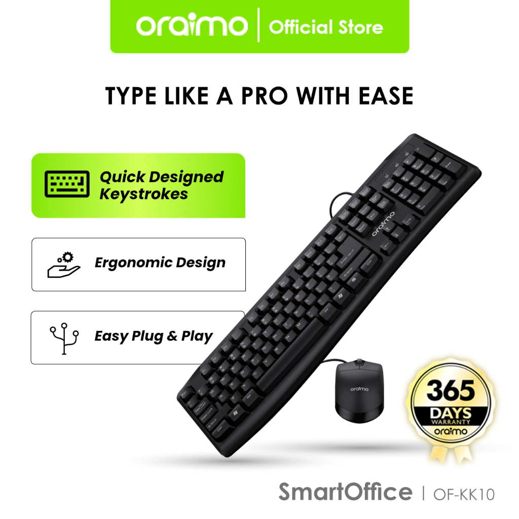 Jual Oraimo Keyboard Mouse Combo Wired Kabel Ergonomic Design Plug And Play Quiet Keystrokes Of