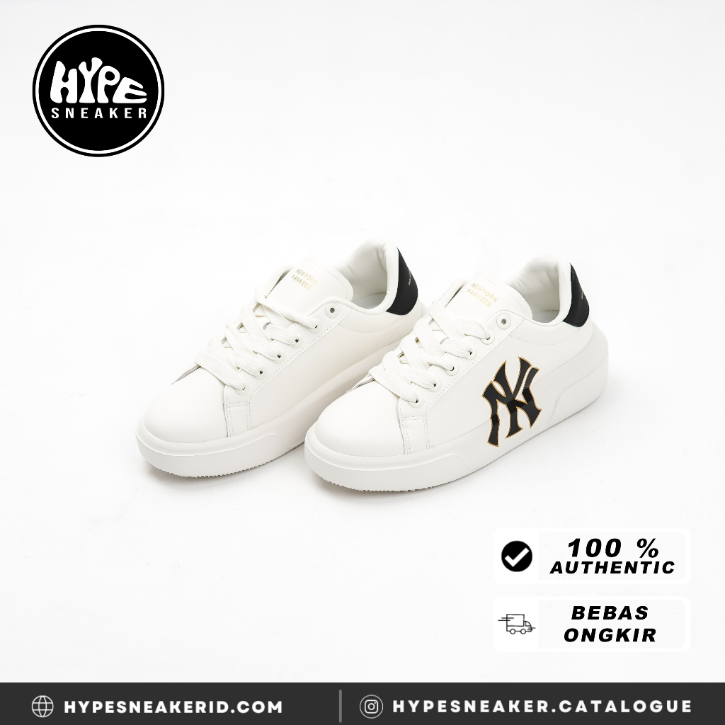 Jual Sepatu MLB NY SIDE BLACK GOLD ALL WHITE SNEAKER 100% ORIGINAL ...