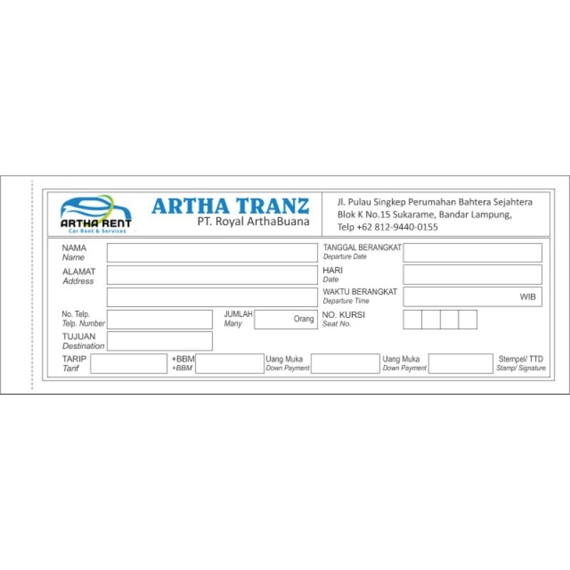 Jual NOTA | KWITANSI CUSTOM | NOTA TRAVEL 1/3folio ( 21,5 x 11 cm ...