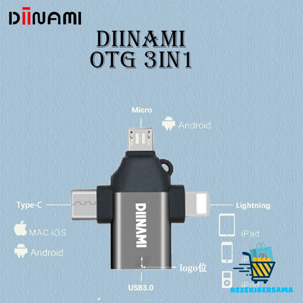 Jual RB DIINAMI OTG 3IN1 TYPE-C LIGHTING (IPHONE USB ) MICRO USB TYPE C ANDROID APPLE IPHONE ...