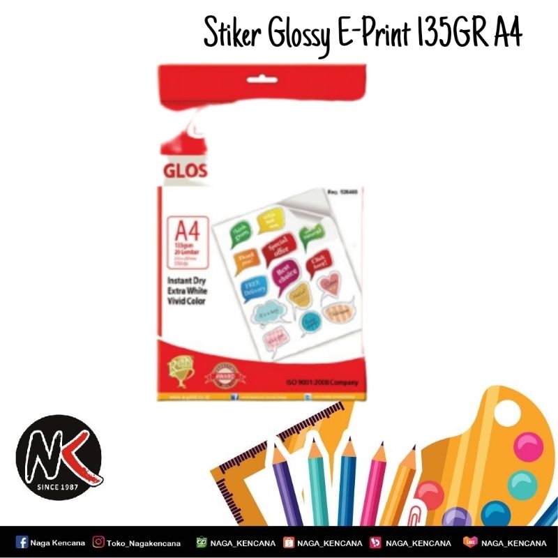 Jual KERTAS STIKER / STIKER E-PRINT GLOSSY A4 135gsm | Shopee Indonesia