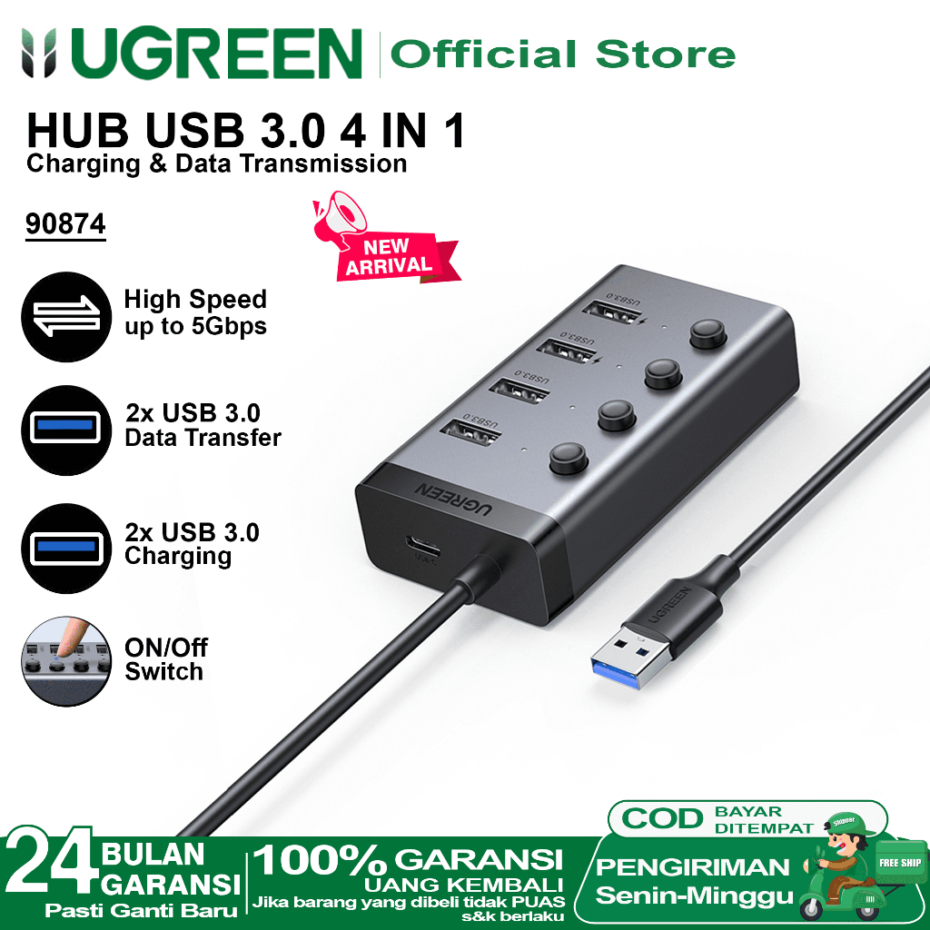 Jual UGREEN HUB USB 3.0 Splitter 7 IN 1 LED 12V Charging Dan Transfer ...