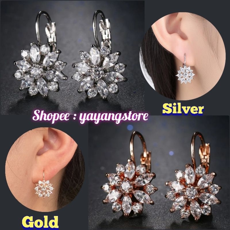 Jual Anting Giwang Flower Stud / Anting Bunga Kristal Batu permata ...