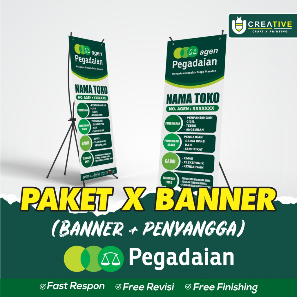 Jual PAKET X Banner Agen Pegadaian (Banner & Standing) Ukrn.60x160cm ...