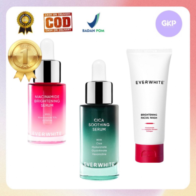 Jual Everwhite Series Cica soothing serum Brightening facial wash ...