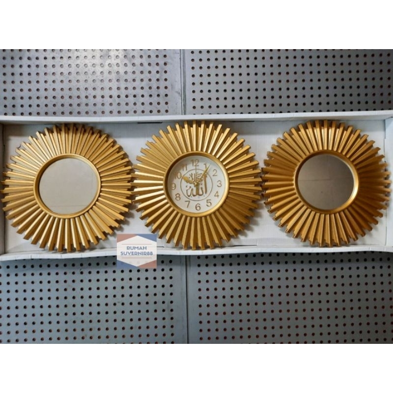 Jual Jam Dinding Cermin Set Gold Silver 3 Pcs Lafadz Walldecor Mirror ...