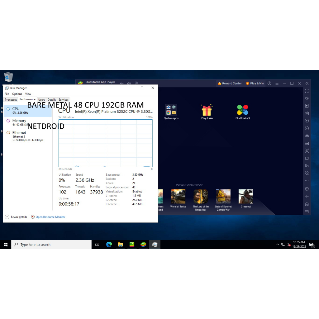 Jual BARE METAL RDP,Support Emulator,Bot,OBS, Windows Spek 48 CPU 4Ghz Turbo Boost 192GB RAM ...