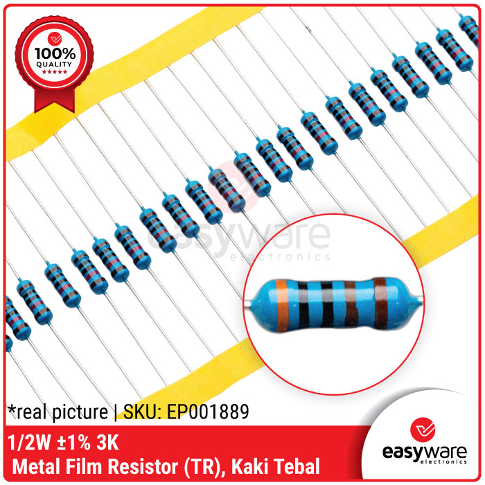 Jual RESISTOR 3K OHM 0.5WATT RESISTOR TAIWAN KAKI TEBAL 3K 1/2W 0.5W ...