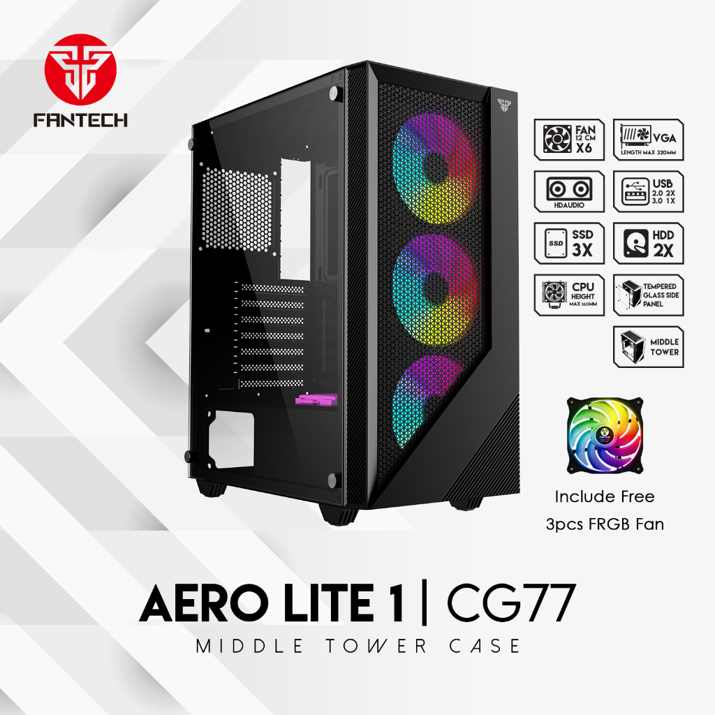 Jual Case PC Gaming Fantech Aero Lite CG77 CG78 Free 3 Fan RGB ATX ...