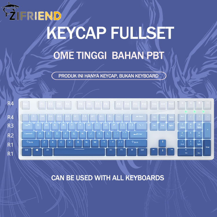 Jual Zifriend Keycap PBT 132 Keys OEM High Pink Blue Gradation Color For Keyboard Gaming ...