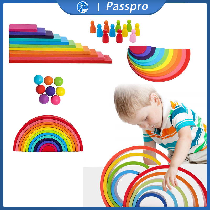 Jual 52pcs/Set Wooden Rainbow Stacking Block Mainan Pelangi Edukasi ...