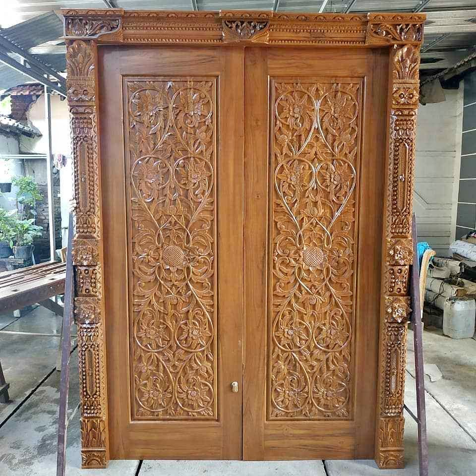 Jual pintu gebyok ukir jati jepara ukuran 126 pintu ukir bunga | Shopee ...
