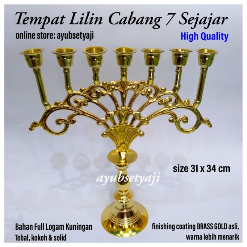 Jual Tempat Lilin Cabang 7 sejajar FULL Kuningan solid Menorah Kuningan ...
